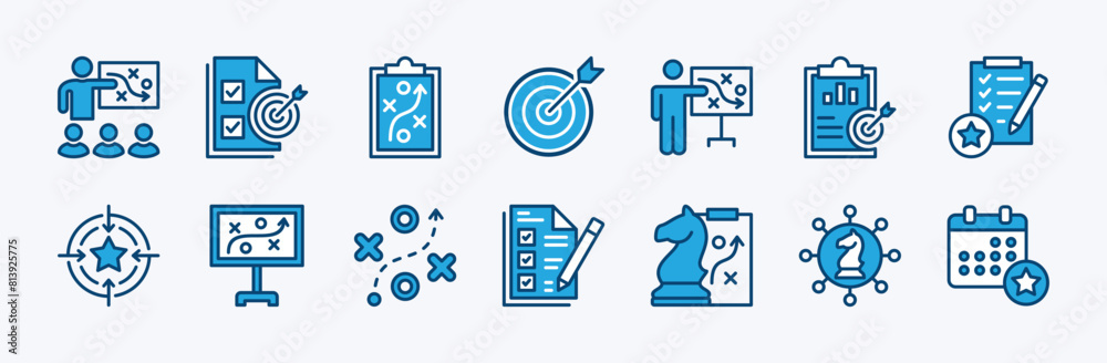 Set of action plan icon. Containing planning, strategy, goal, target ...