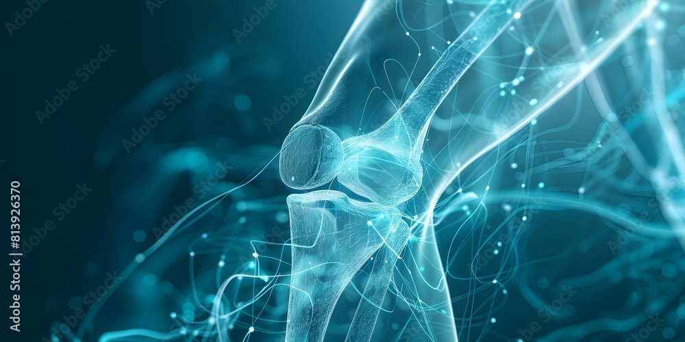 3D illustration of knee joint with tendon problems and inflammation ...