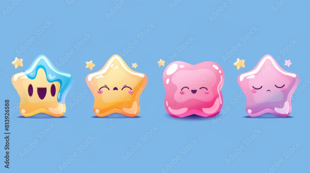 A set of cute stars expressing different emotions. Cartoon happy, sad ...