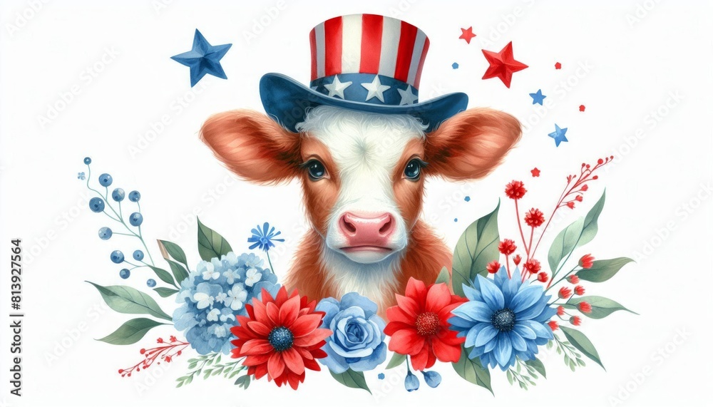 Cow 4th July Watercolor Memorial Day Clip Art Celebration USA (United ...