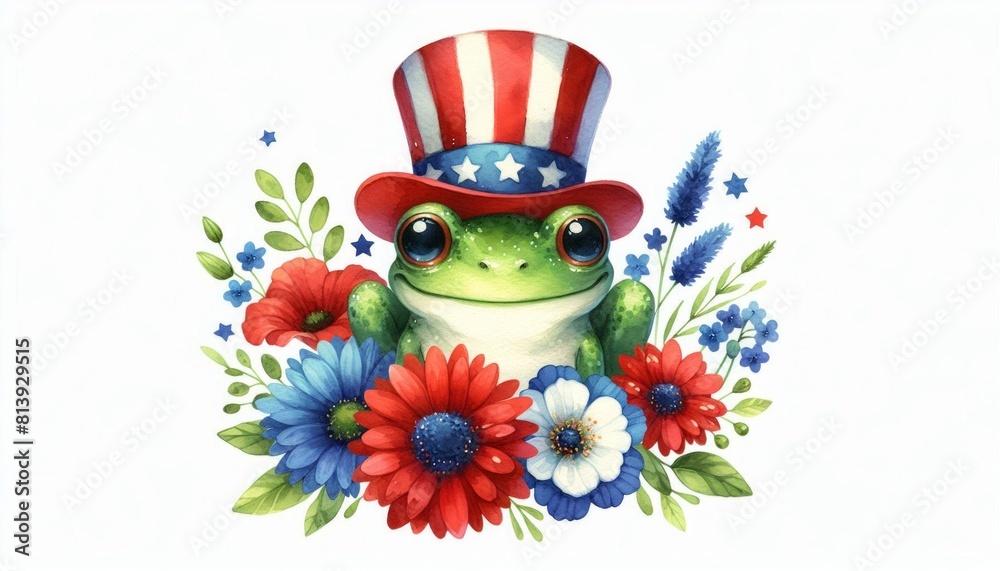 Frog 4th July Watercolor Memorial Day Clip Art Celebration USA (United ...