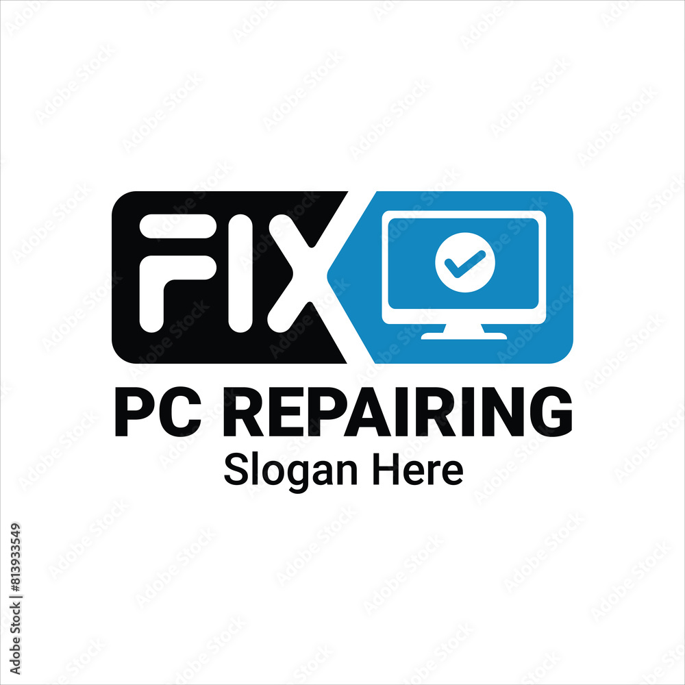 Computer Fix Logo Vector. PC Repairing Logo Design Illustration With ...