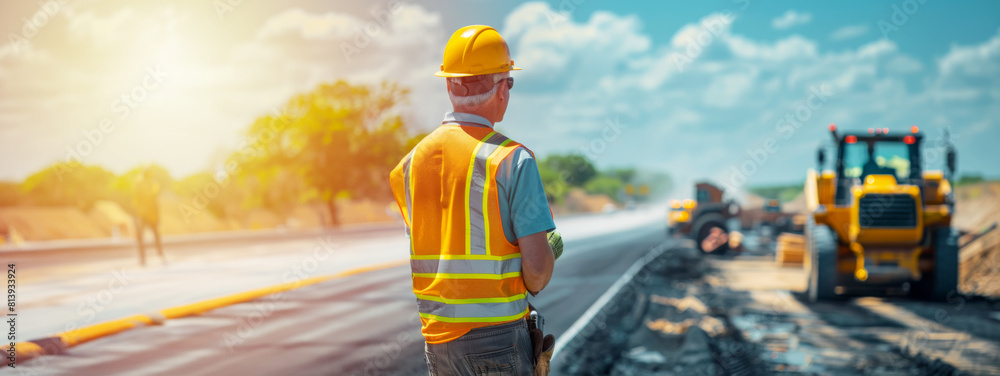 Damaged road tarmac laying works at a road construction site, asphalt ...