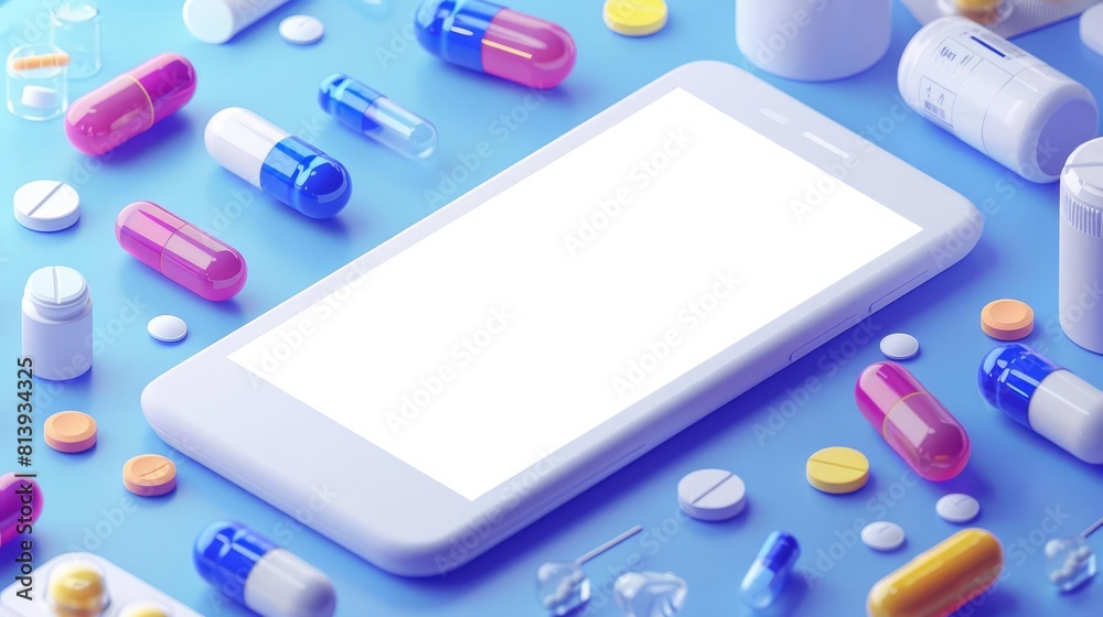 Medication reminder interface in flat design top view treatment ...