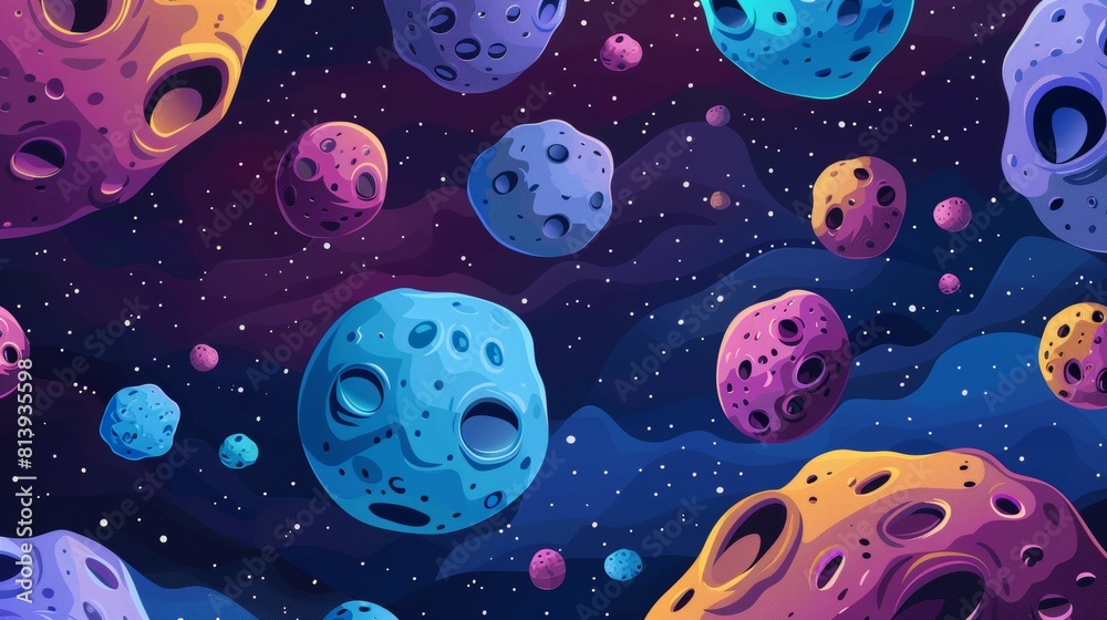 An alien planet background with craters on the moon's surface. A modern ...