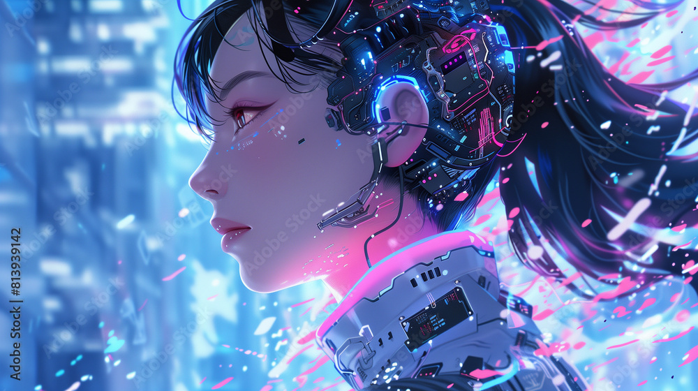 woman with cyberpunk style 3d vr technology background wallpaper ...