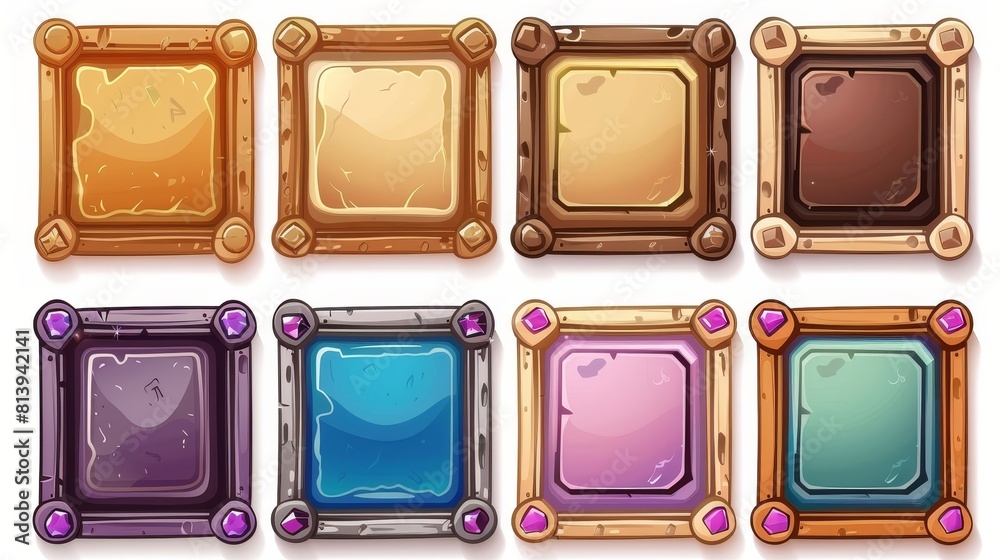 Isolated design of gui elements using textured gold metal borders, isolated modern illustration ...