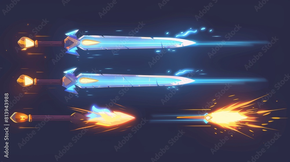 Modern illustration of a cartoon sword with light trace animation ...