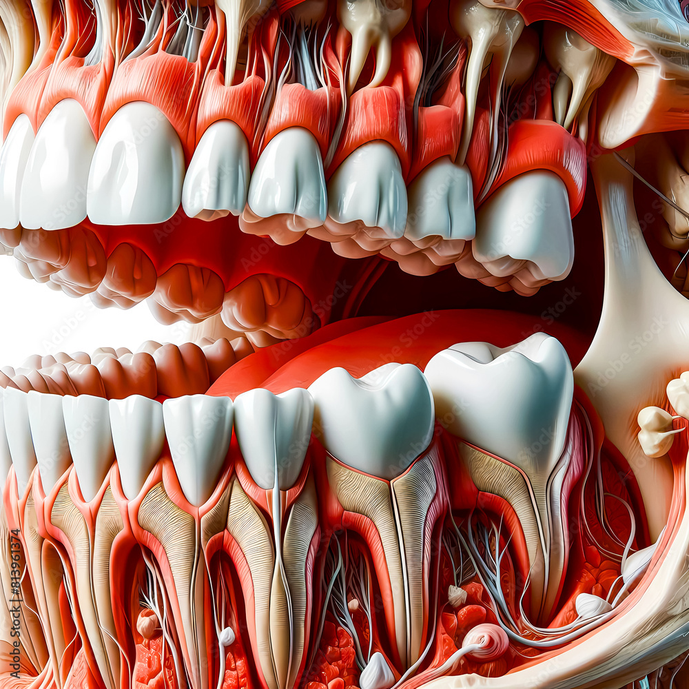 Side view anatomical illustration showing the human oral cavity and ...