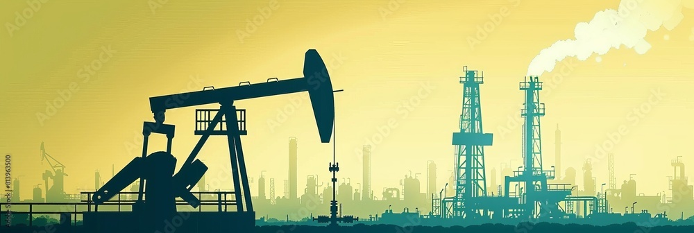 Oil and gas industry. Silhouette of a crude oil pump jack and a ...