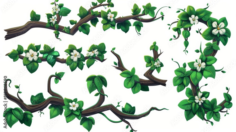 This is a set of game assets showing a liana twisted and tangled branch ...