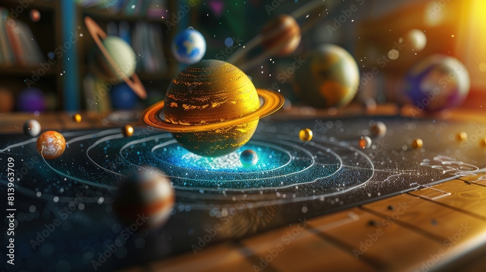 Close-up of an educational tool using augmented reality to display the ...