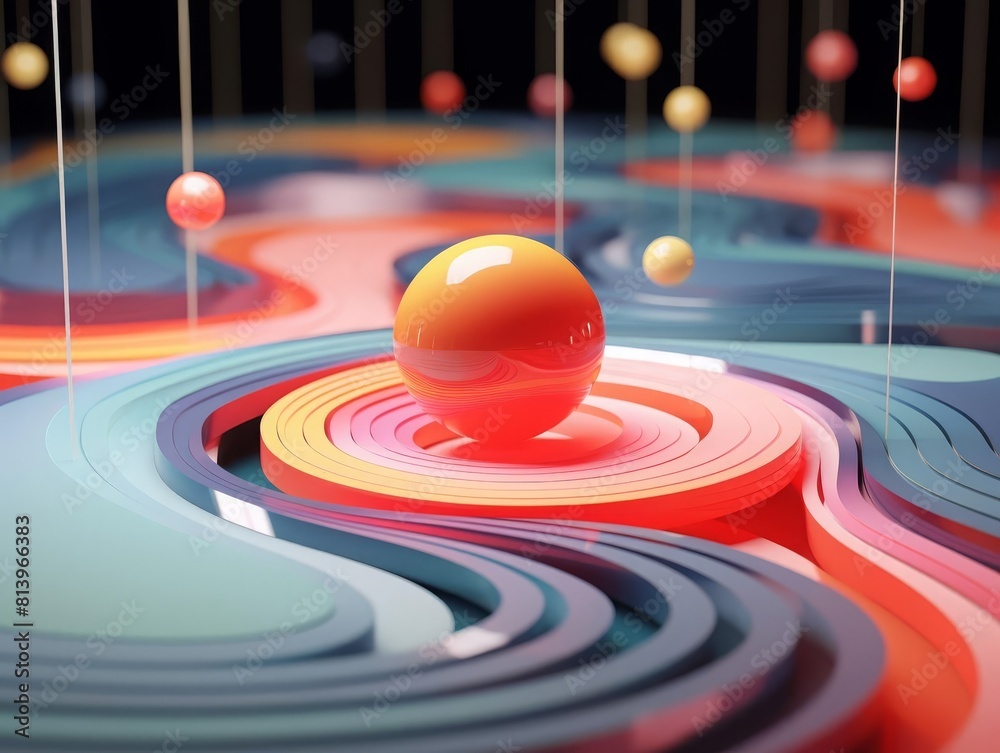 Quantum field theory flat design side view Advanced theme 3D render Complementary Color Scheme ...