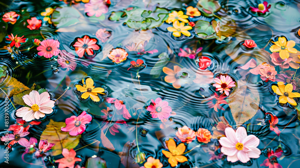 Beautiful flowers floating in the water. Colorful flowers floating on ...