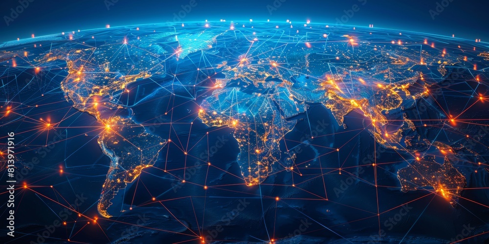 A map of the world with glowing connections between different countries ...