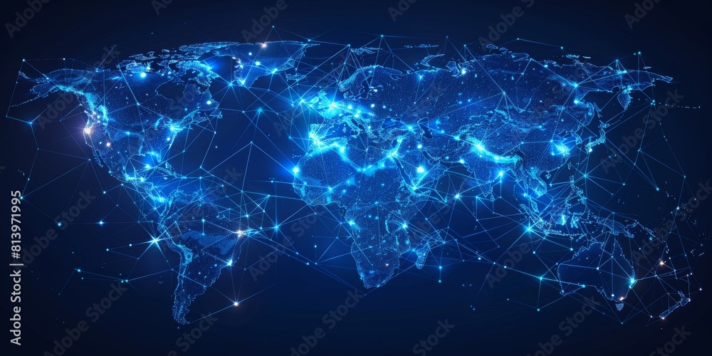 A map of the world with glowing connections between different countries ...