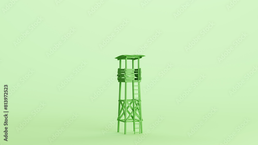 Green lookout tower watchtower observation wooden structure soft tones ...