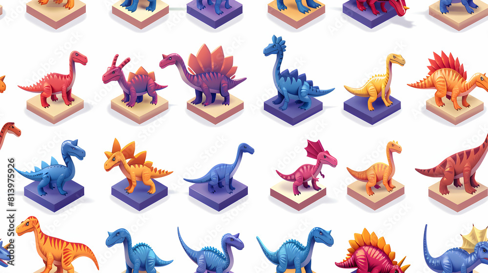 Prehistoric Dinosaur Discovery Tiles: Vibrant Flat Design Icons ...
