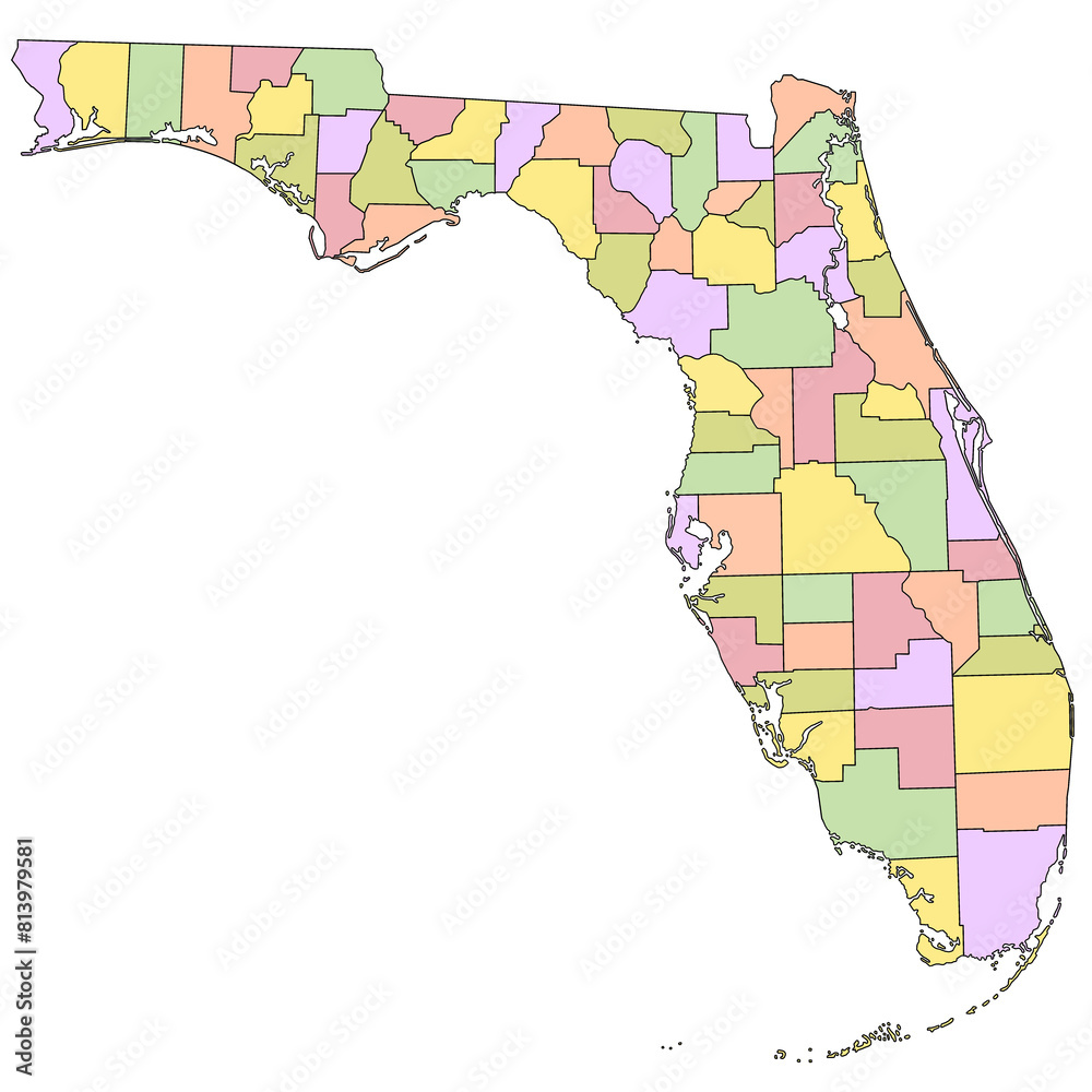 Florida administrative map. Florida with counties and different colors ...