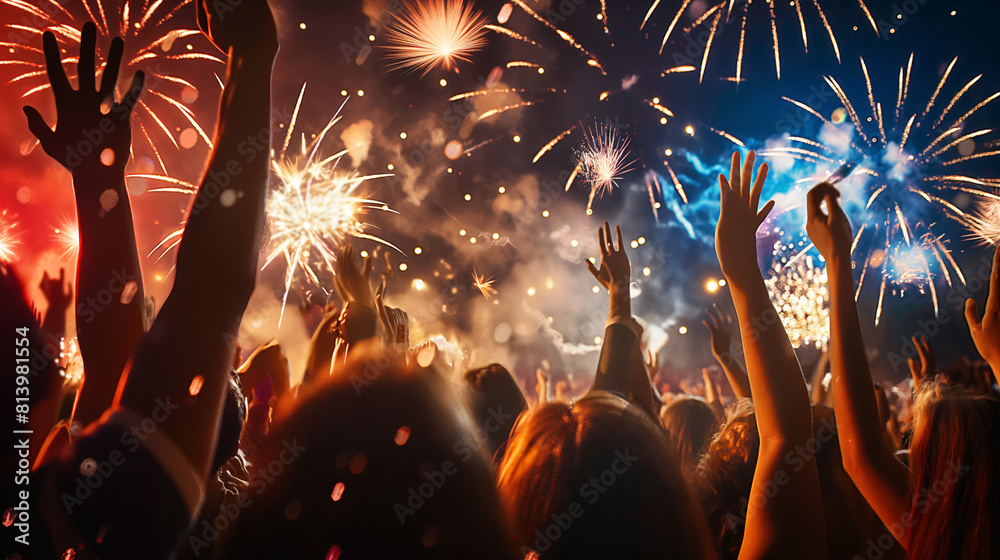 Design a portrait that captures the vibrant ambiance of a fireworks ...