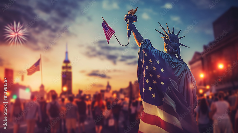 statue of liberty and the text "Happy Fourth Of July" in cursive, use ...