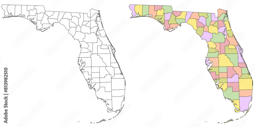 Florida administrative map, Florida outline and solid map set ...