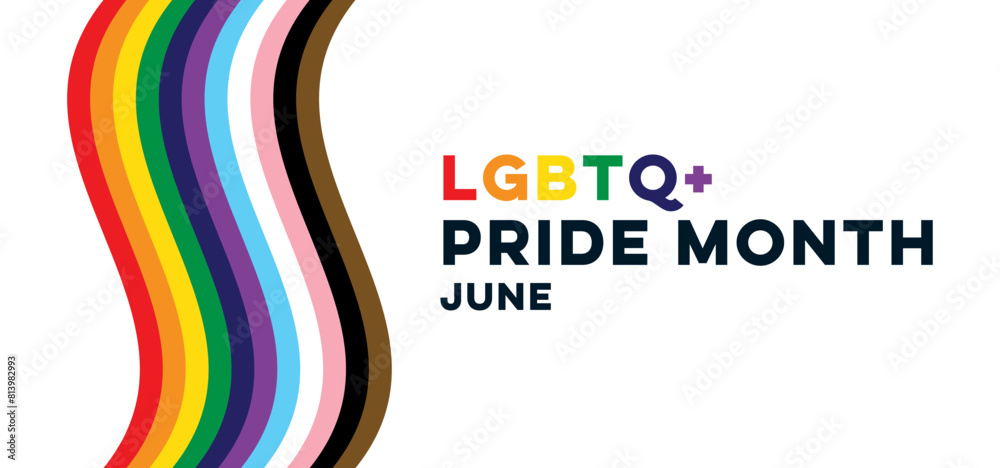 LGBTQ+ Pride Month Banner. LGBTQ Pride Month Text with Wavy Pride Flag ...