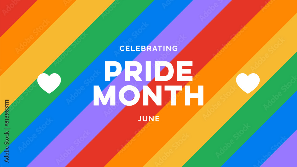 LGBTQ+ Pride Month Banner. Pride Month Text Logo on LGBT Rainbow Pride ...