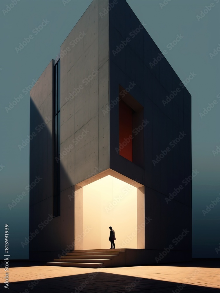 An architectural picture is swept by a ray of sunlight, giving people ...