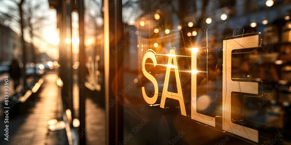 Bright store window displaying a handwritten "sale" sign offering ...