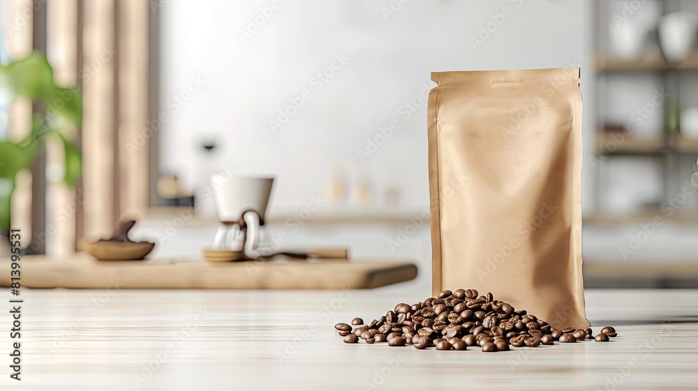 Mockup Coffee bag on white background with coffee beans and coffee ...