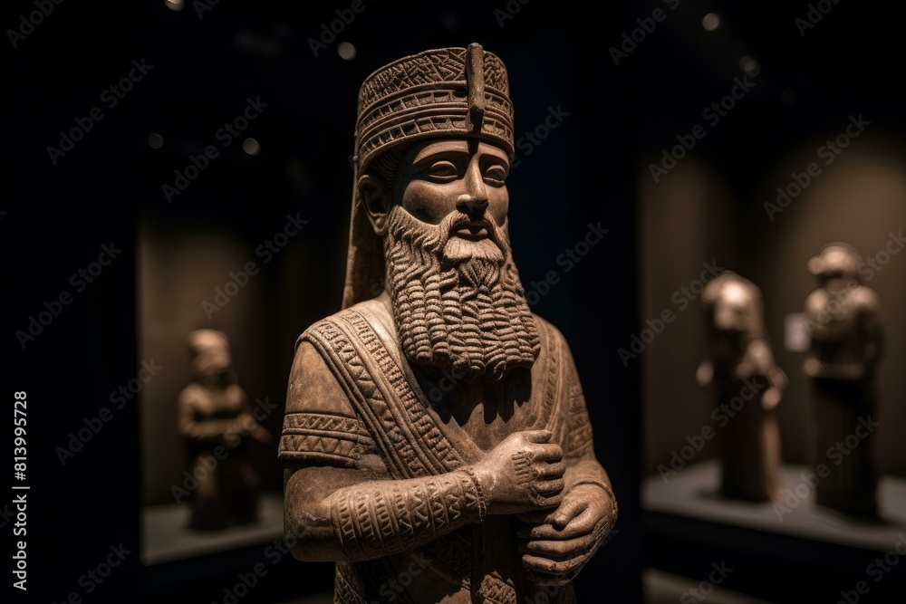Ancient Sumerian god sculpture. Archeology ancient civilization Assyria ...