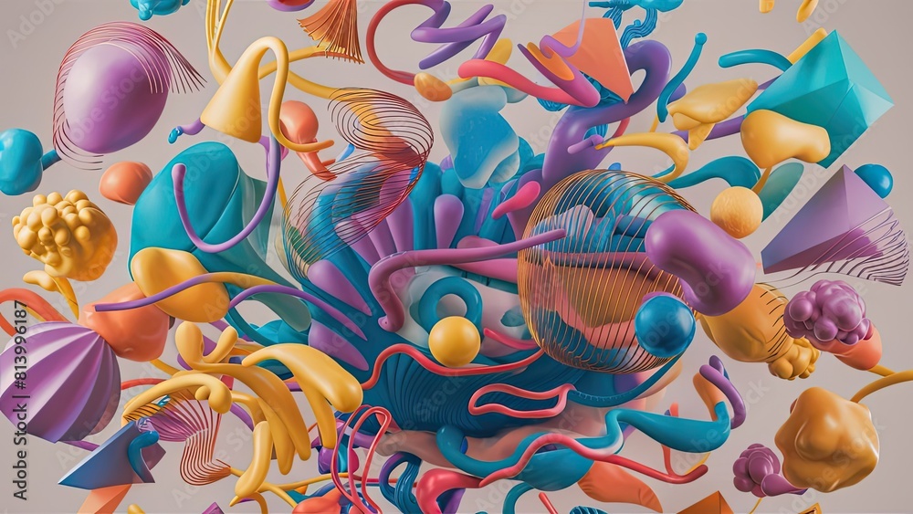 3D image of 3D image of 3D shapes floating fluid freeforms colourful ...