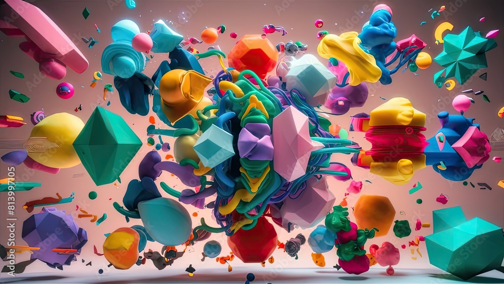 3D image of 3D image of 3D shapes floating fluid freeforms colourful ...