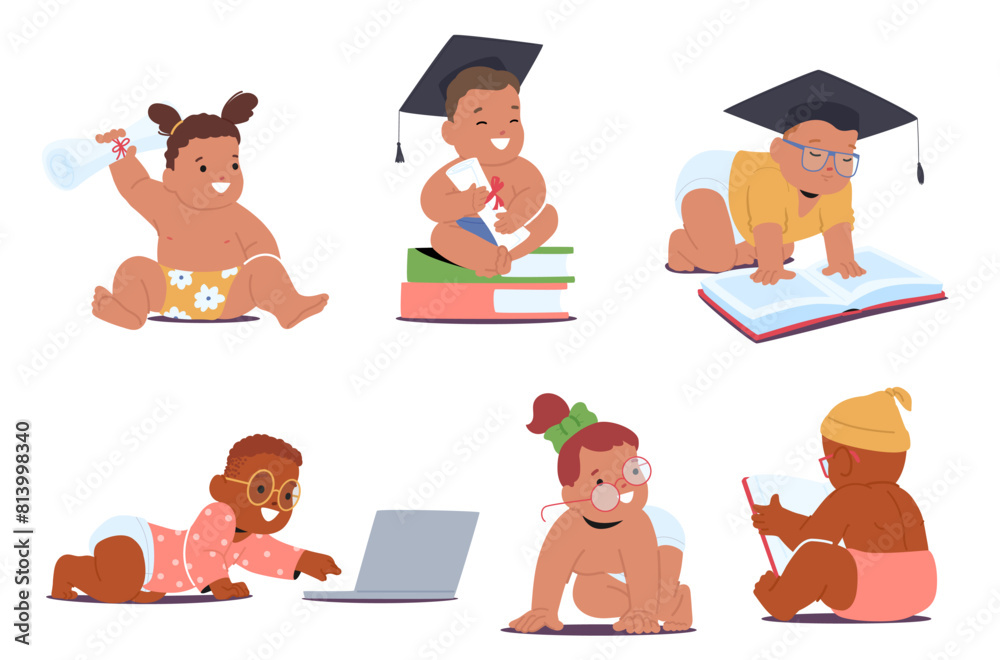 Intelligent Babies Engage With Educational Activities, Symbolizing ...
