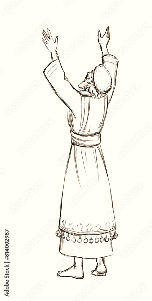 Pencil drawing. The priest lifts up the incense before God Stock ...