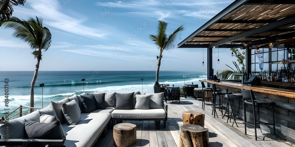 Chic rooftop bar with stunning ocean views at trendy beach club ...