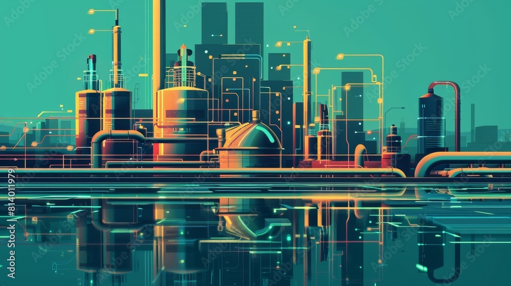 Renewable tech circuit flat design front view clean energy integration ...
