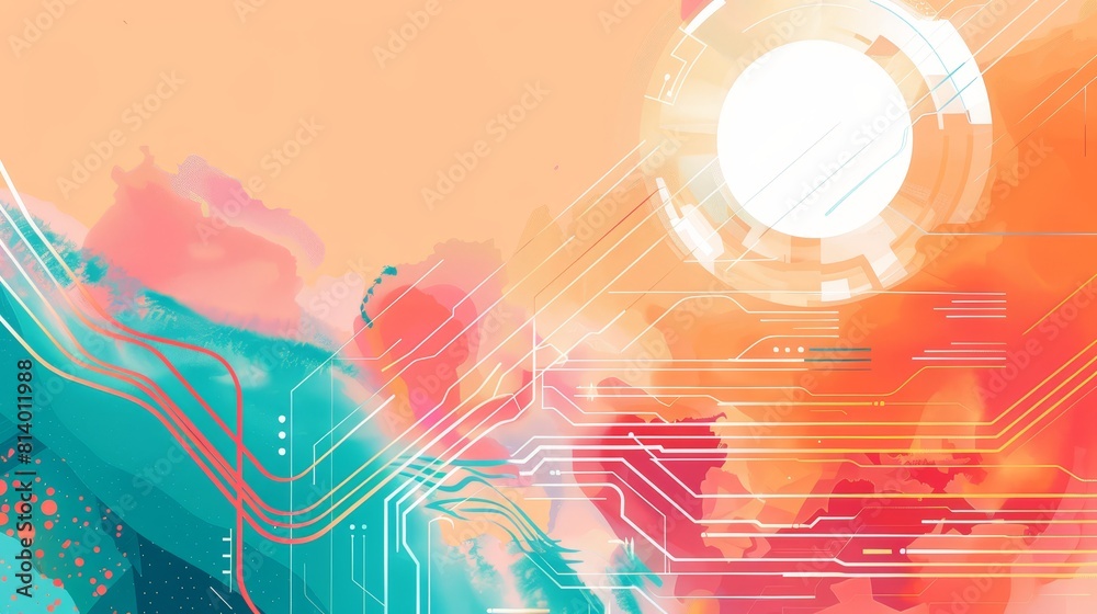 Renewable tech circuit flat design front view clean energy integration ...