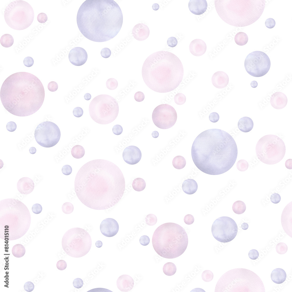 Seamless pattern, delicate light blue and pink watercolor circles ...