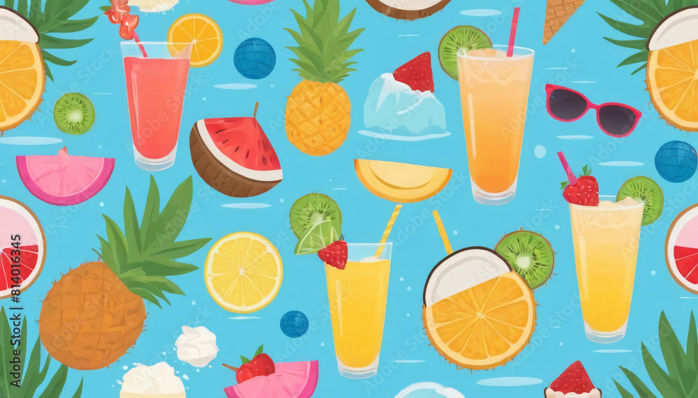 Cartoon summer cocktails, alcoholic or non-alcoholic refreshing drinks ...