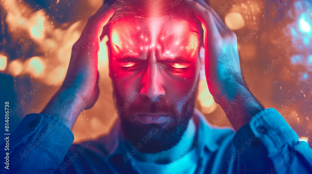 Representation of a person feeling headache, torment, anguish ...