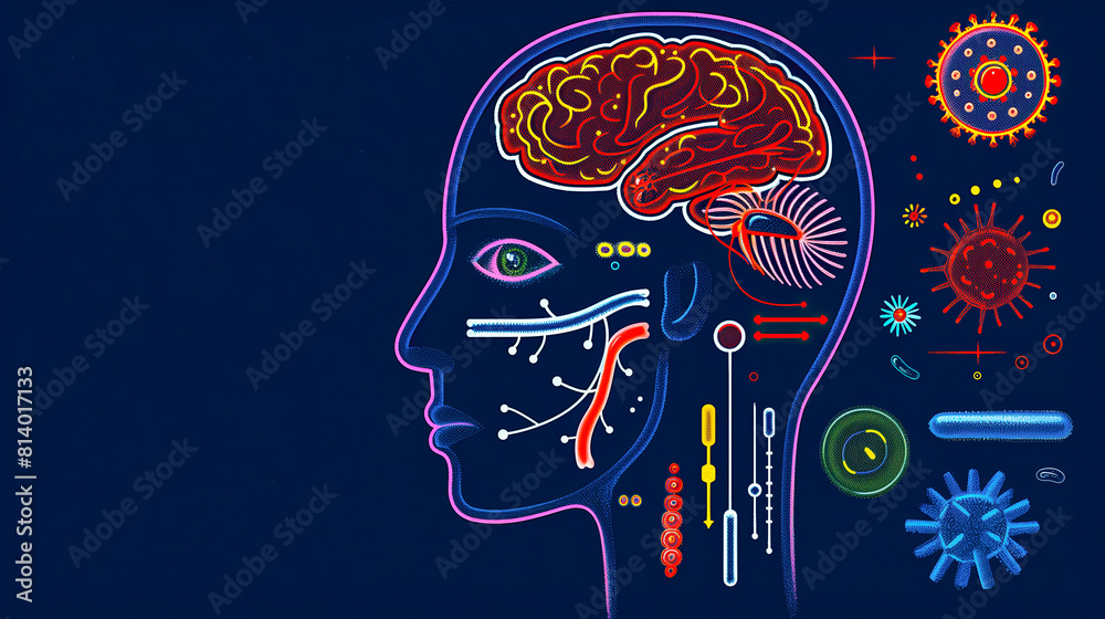 IA illustration. Ideogram of representation of human head with interior ...
