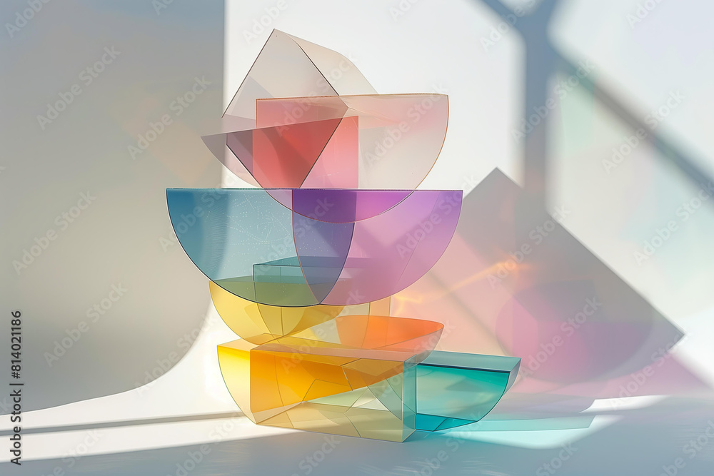 3D rendering of colorful pastel colored geometric shapes made from ...