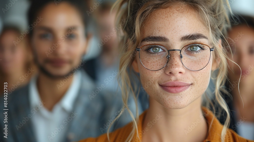 Successful group of business people collaborating and laughing in a ...