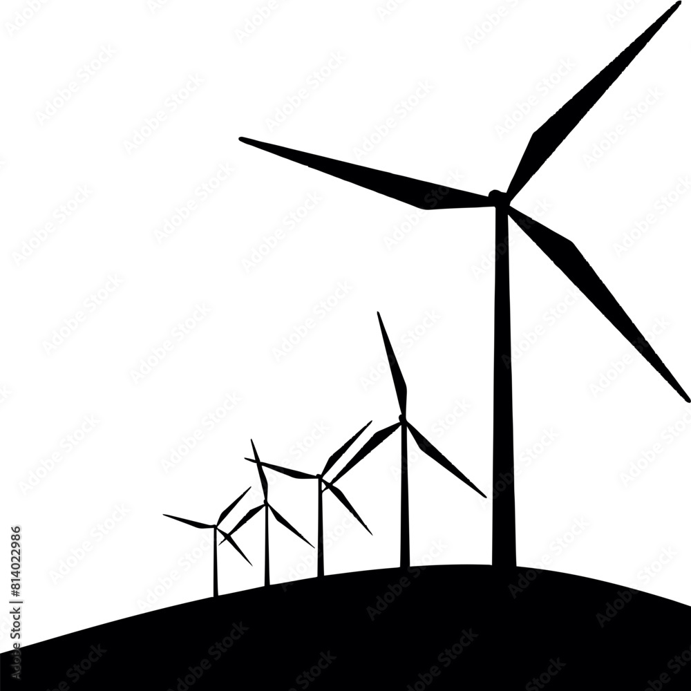Wind turbine vector silhouettes. Windmill vector icons. Traditional ...