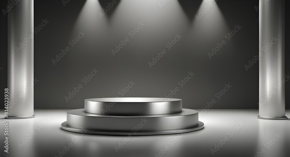 Podium silver metal platform 3D stage pedestal stand background product ...