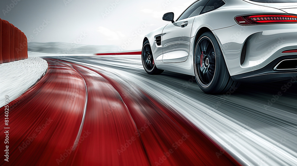 High-Speed Action of a White Sports Car Cornering on a Racetrack ...