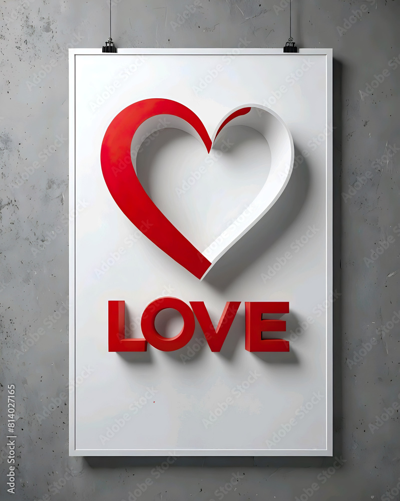 Cartel 3d en blanco con un corazón de diseño y la palabra love ...