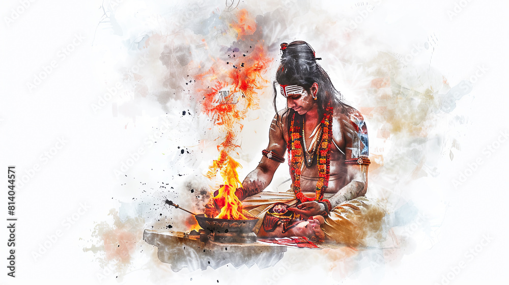 Beautiful digital artwork of Lord Rama in a sacred fire ritual on a ...